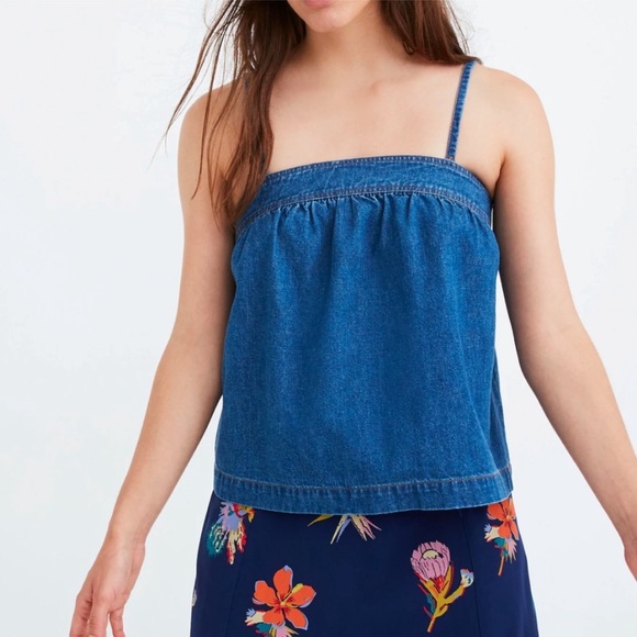 Madewell | Tops | Madewell Blue Denim Sleeveless Halter Top Tie ...